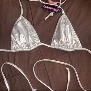 Yandy | Swim | Silver Metallic Triangle Bikini Top | Poshmark